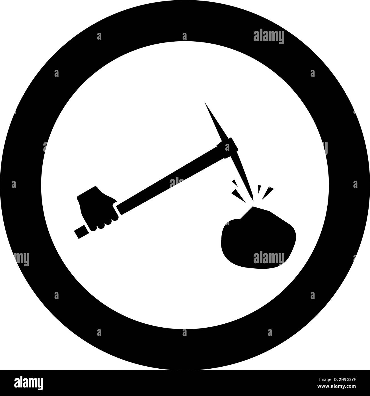 Pickaxe hit stone in hand icon in circle round black color vector ...