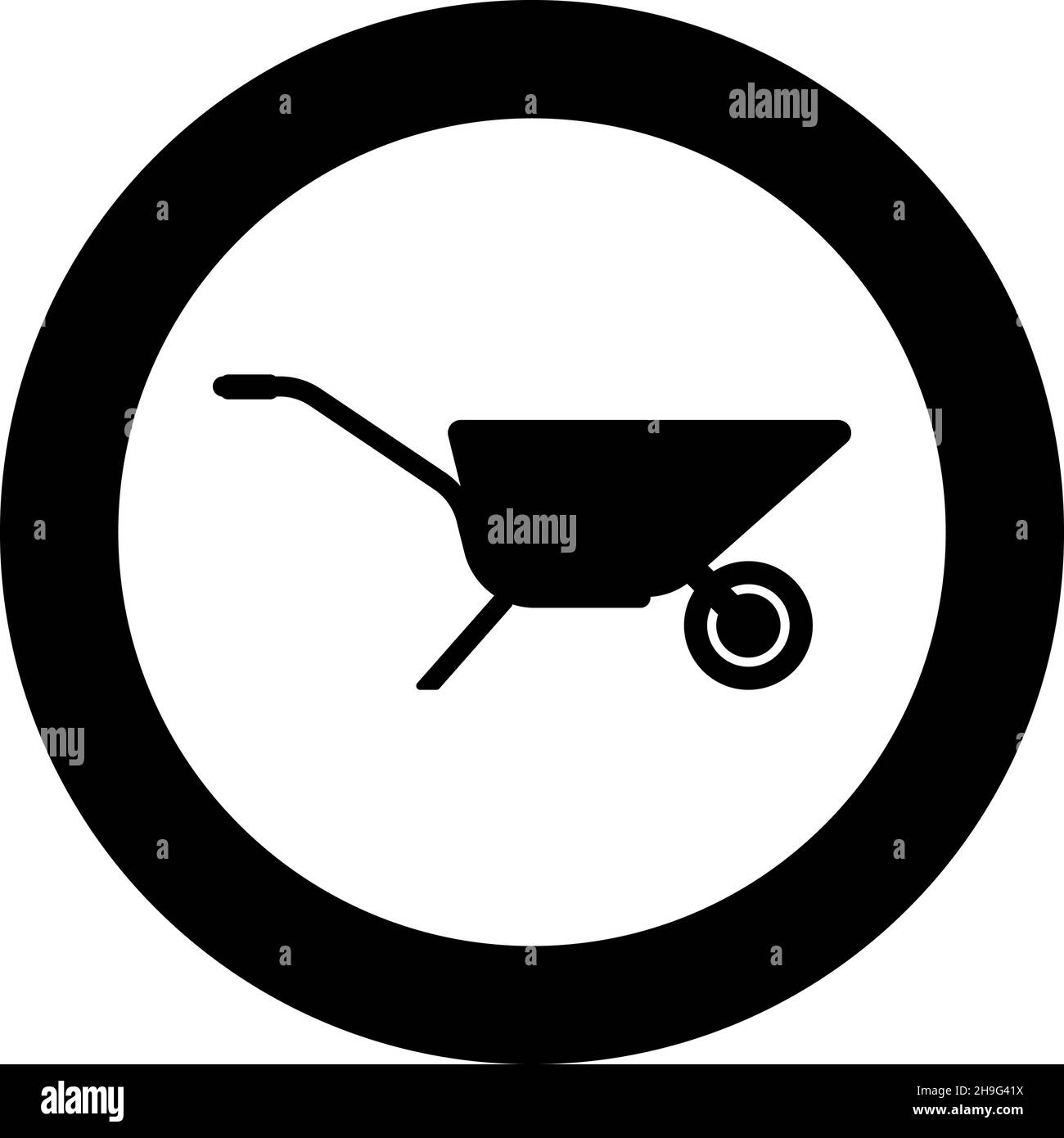 Garden cart Wheelbarrow gardening horticultural icon in circle round black color vector ...