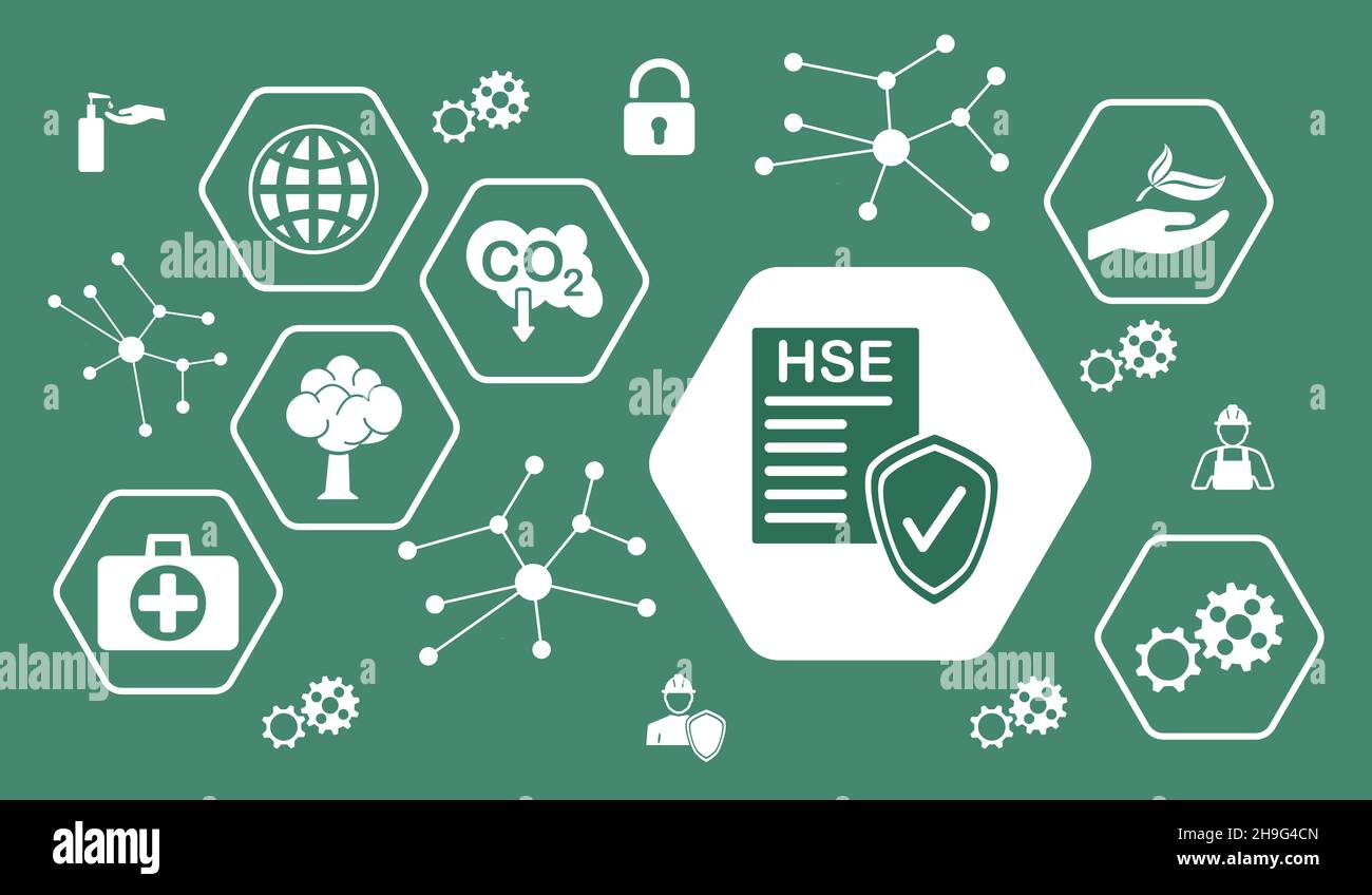 Concept of hse with icons in hexagons Stock Photo - Alamy