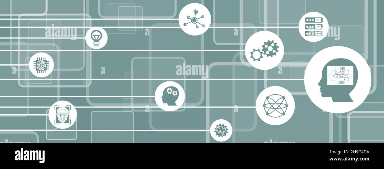 Concept of machine learning with connected icons Stock Photo - Alamy