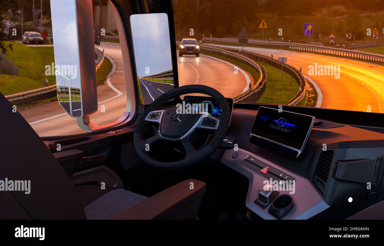 Mercedes-Benz Actros truck interior Stock Photo - Alamy