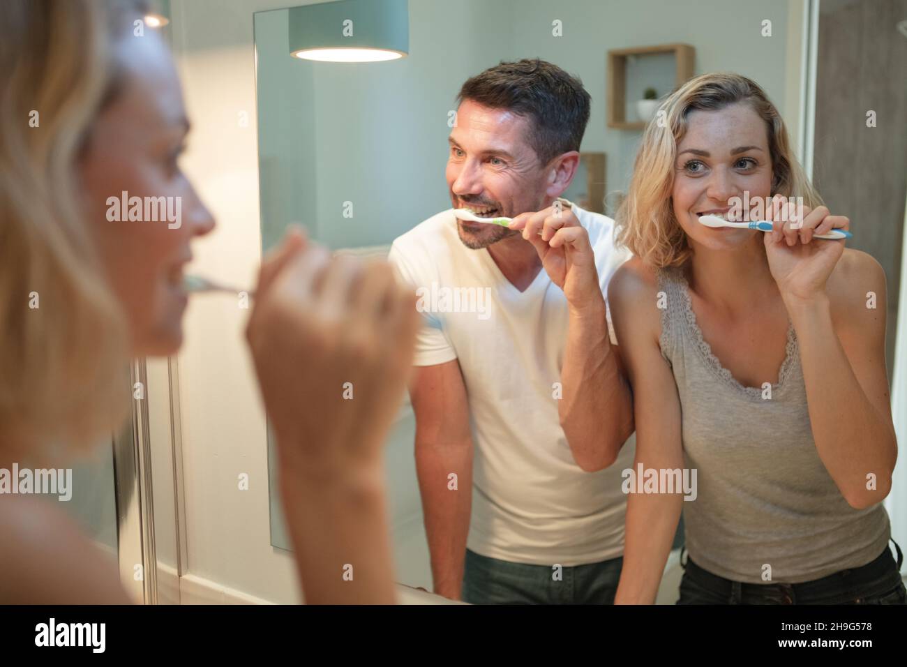 a lovely couple in bathroom Stock Photo - Alamy