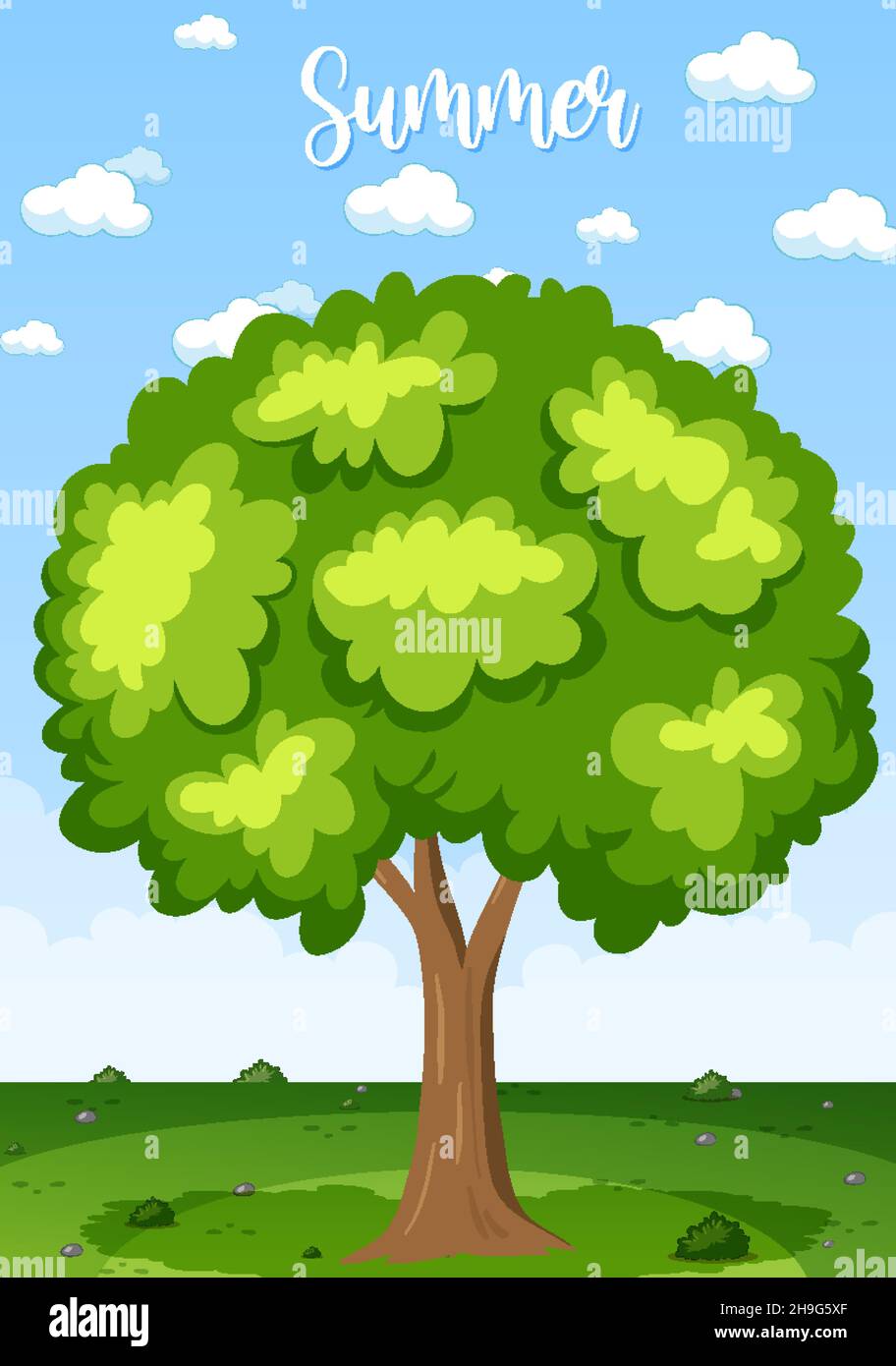 Isolated tree in cartoon style with summer word illustration Stock ...