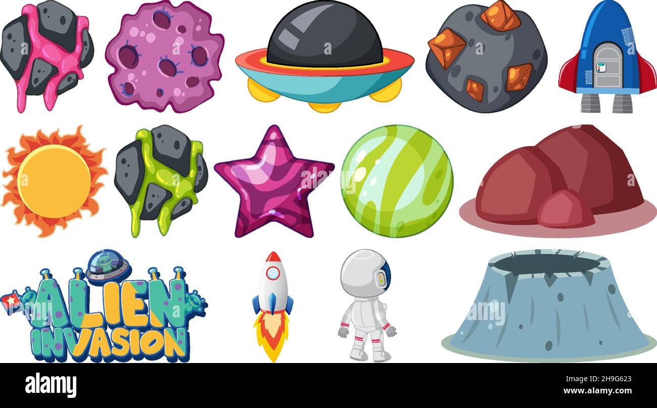 Set of isolated fantasy space objects illustration Stock Vector Image ...
