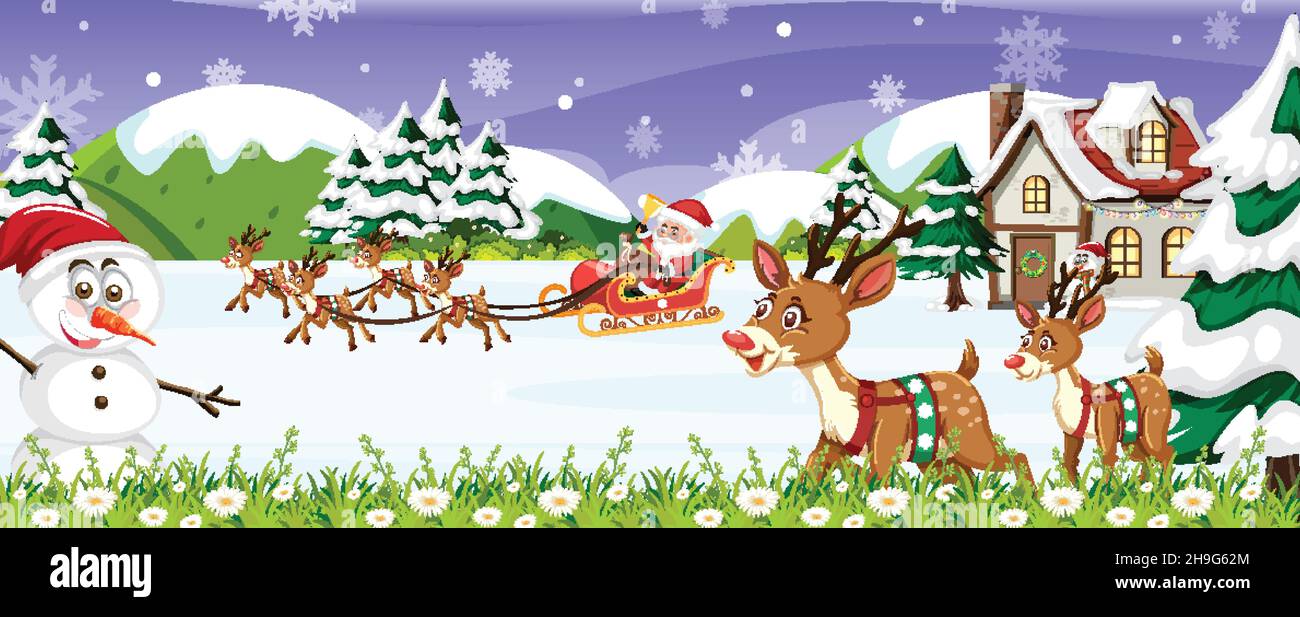 Christmas scene banner with Santa Claus on sleigh illustration Stock ...