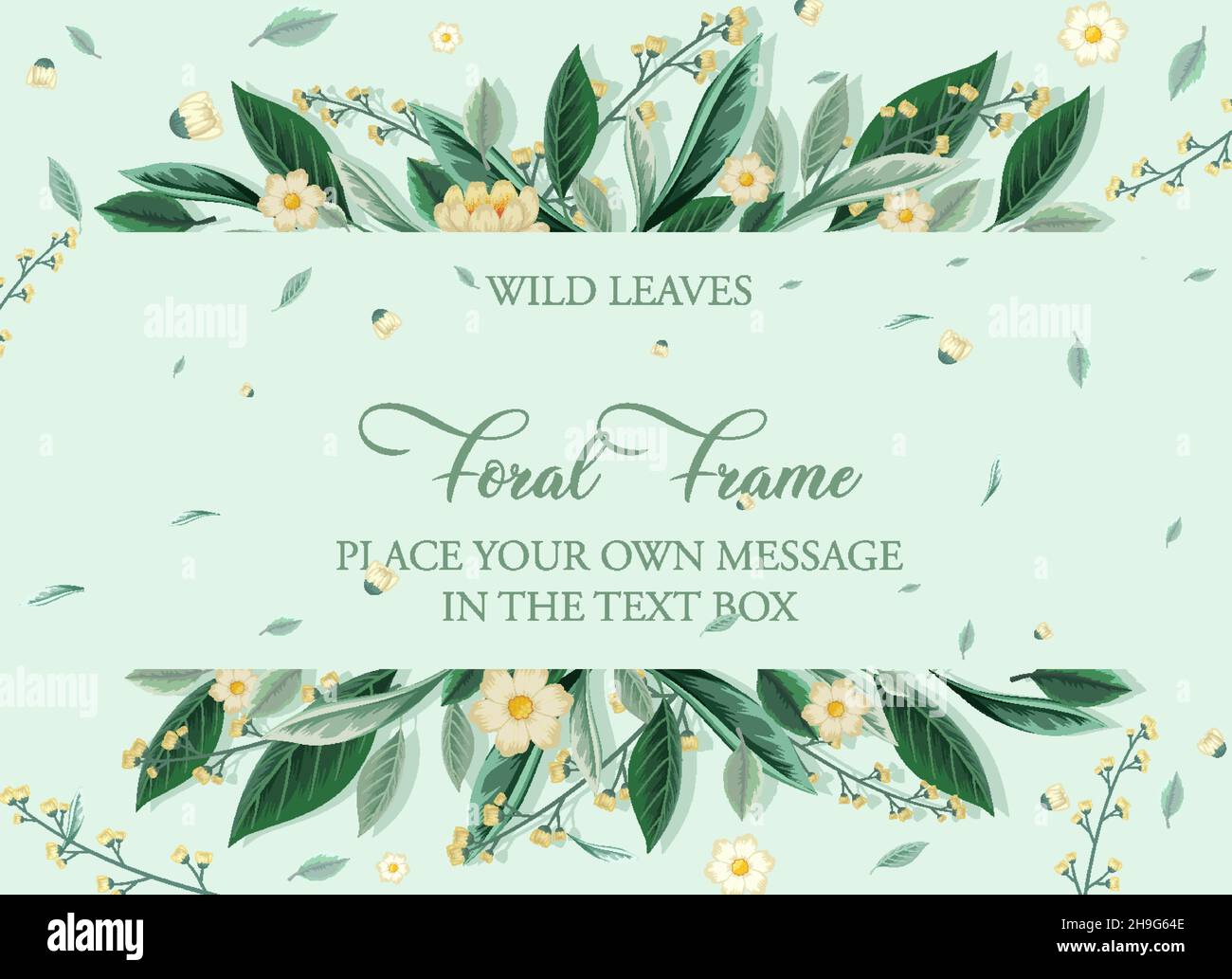 Horizontal card template with flowers and foliage illustration Stock ...