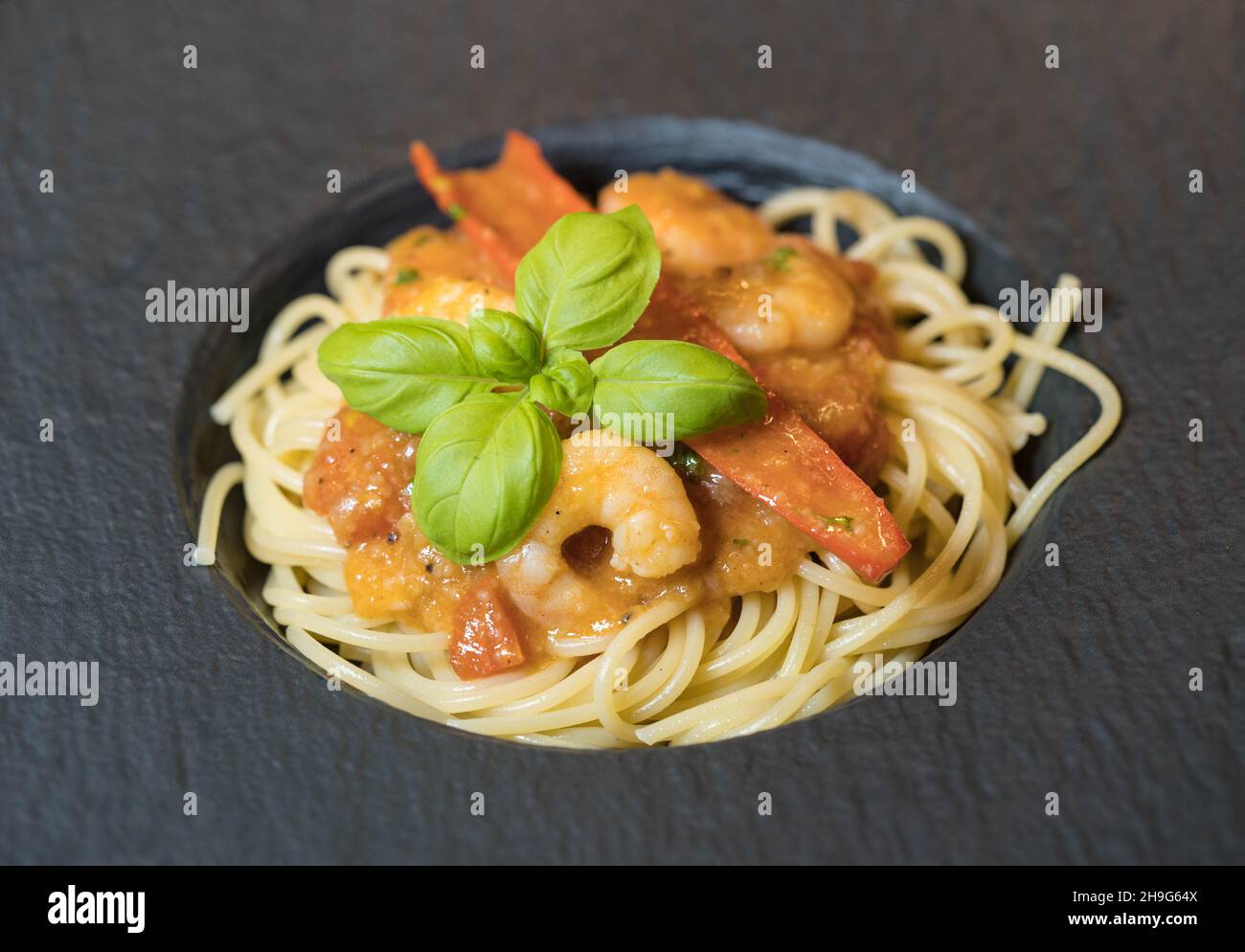 Spaghetti alla busara pasta with shrimps an Italien specialty Stock ...