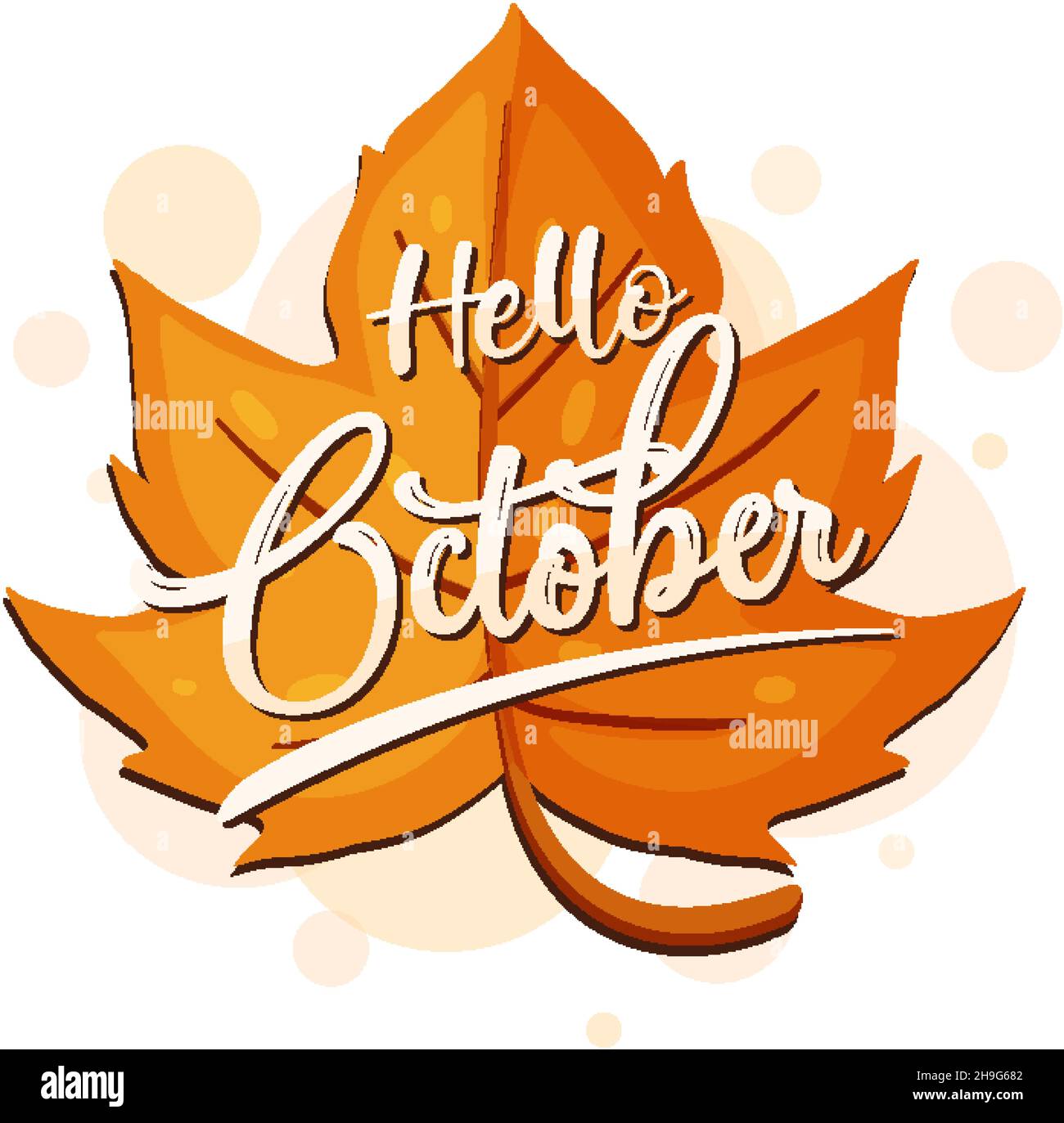 Hello October word logo on an autumn leaf illustration Stock Vector ...