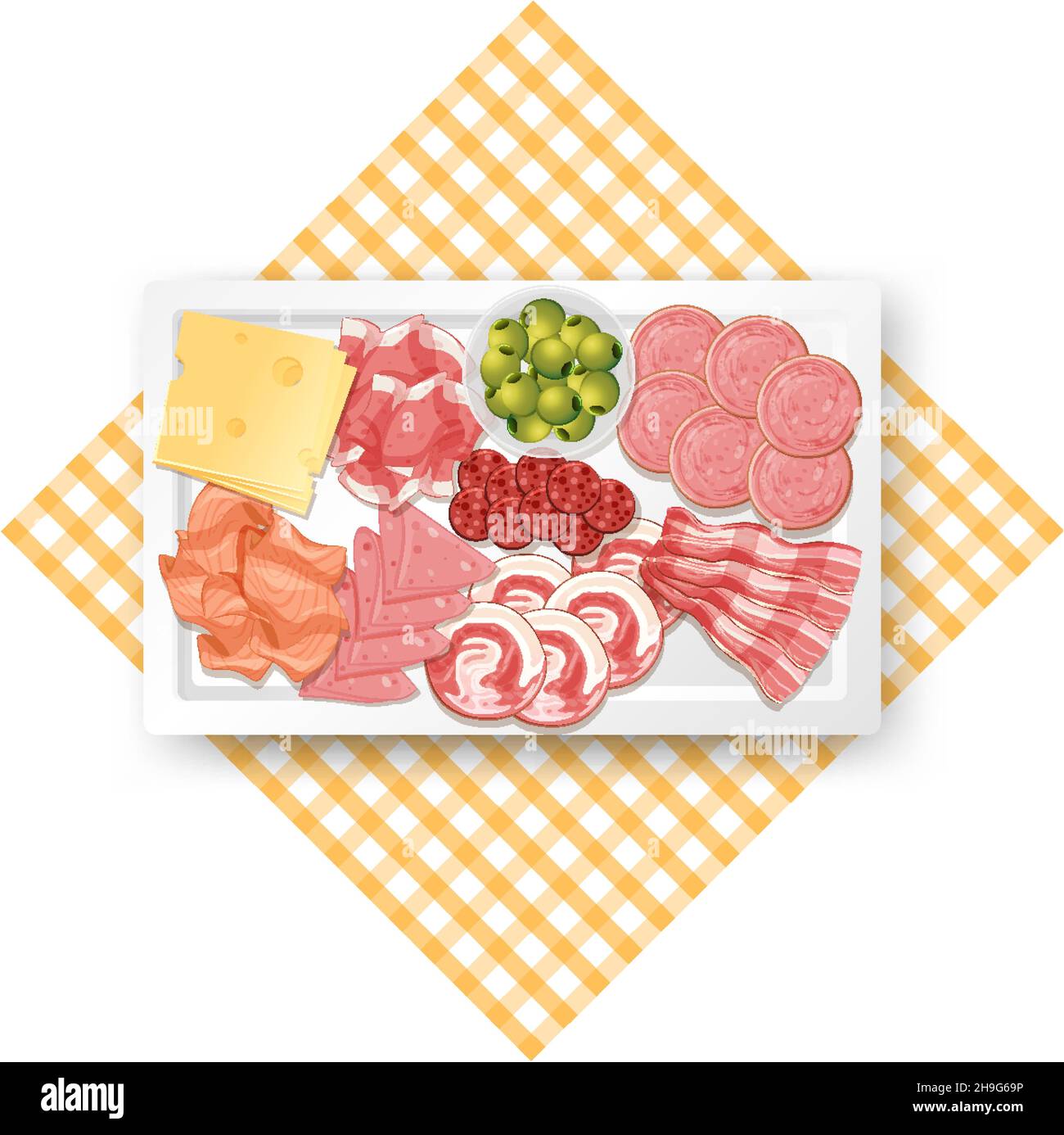 Lunch meat set with different cold meats on platter illustration Stock ...