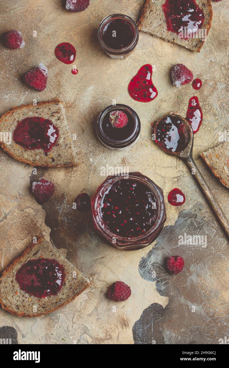 homemade toast with raspberry jam Stock Photo - Alamy