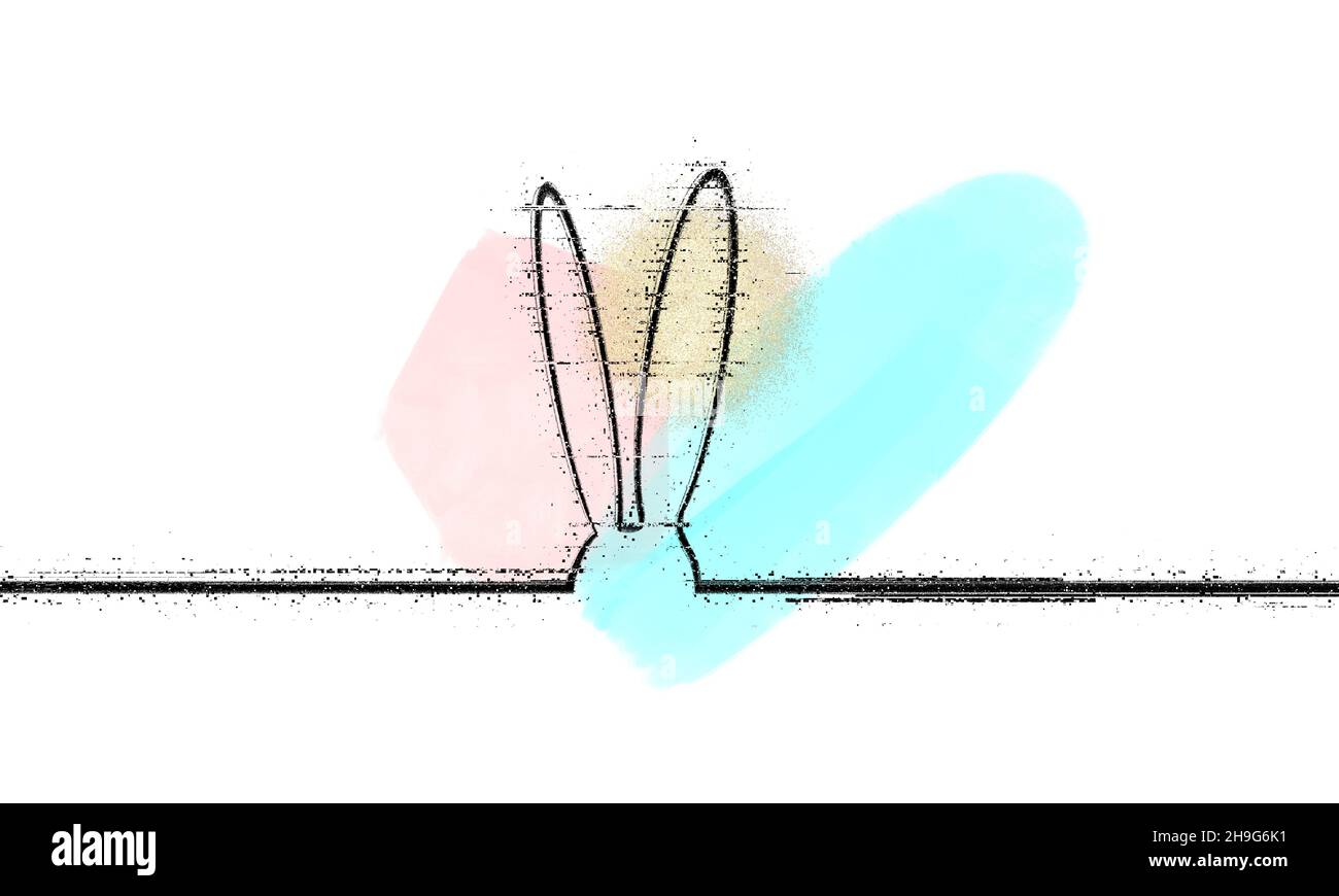 Weird abstract Easter background. Rabbit by black line and watercolor ...