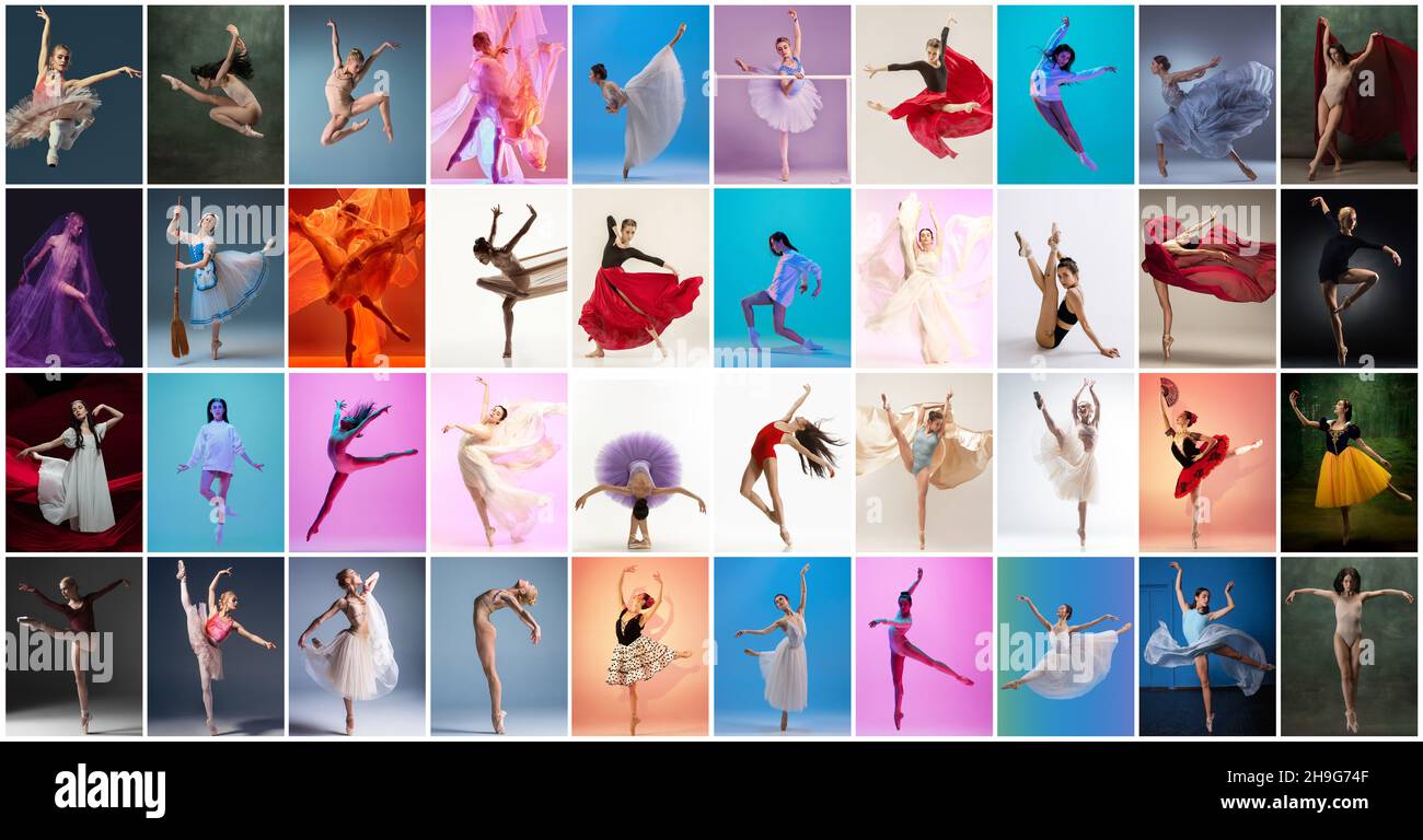 Art collage made of portraits of 1 female ballet dancer, ballerina in ...