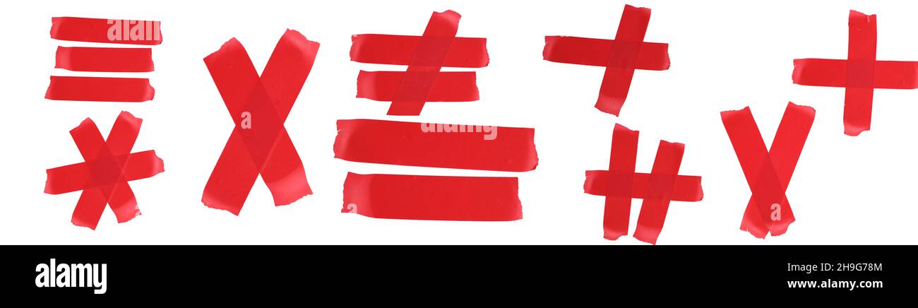 Set of different signs and symbols in red on a white background ...