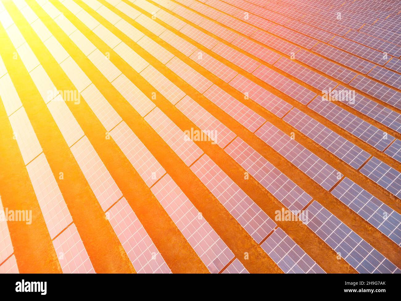 Aerial top view of a solar panels power plant. Photovoltaic solar ...