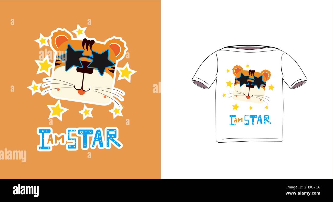 Funny tiger face. Muzzle with glasses for printing on clothes or a ...