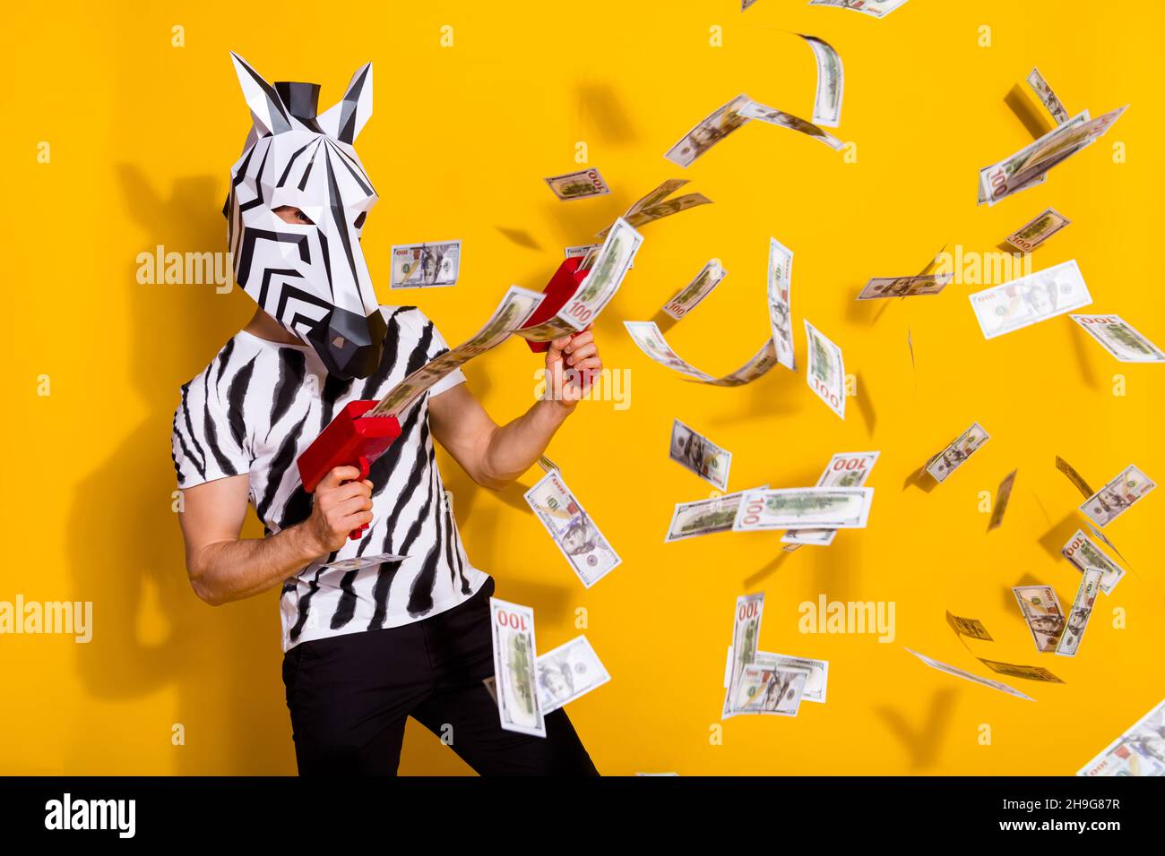 Photo of crazy freak guy zebra shoot pistol money profit fall fly ...