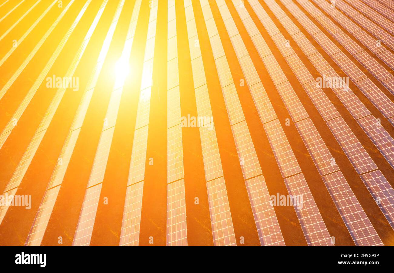 Aerial top view of a solar panels power plant. Photovoltaic solar ...