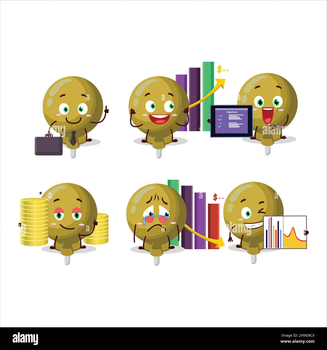 Yellow lolipop wrapped character designs as a trader investment mascot ...