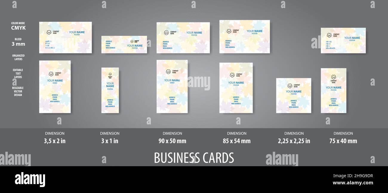 Templates for business cards in formats used in different countries ...
