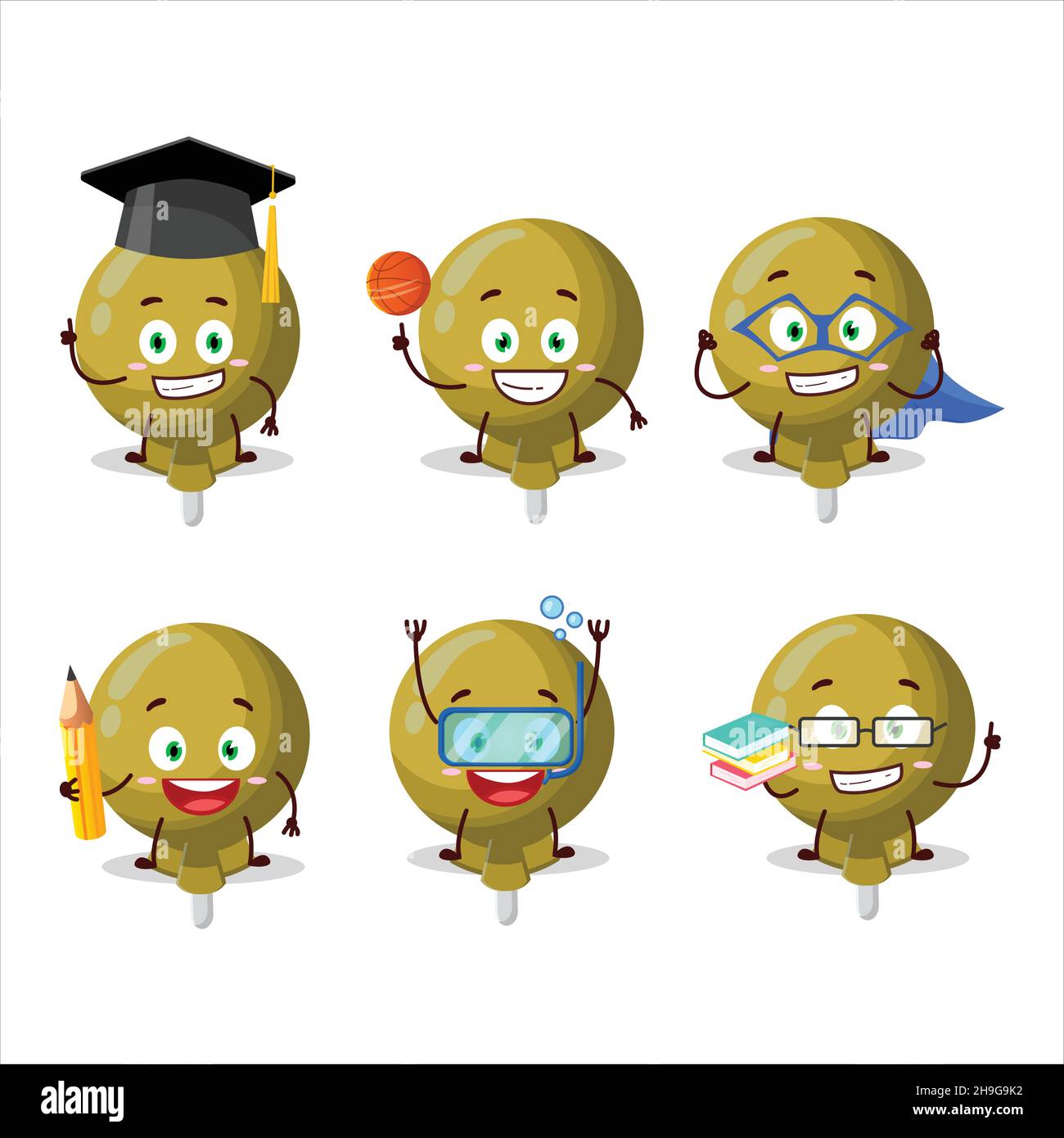 School student of yellow lolipop wrapped cartoon character with various ...
