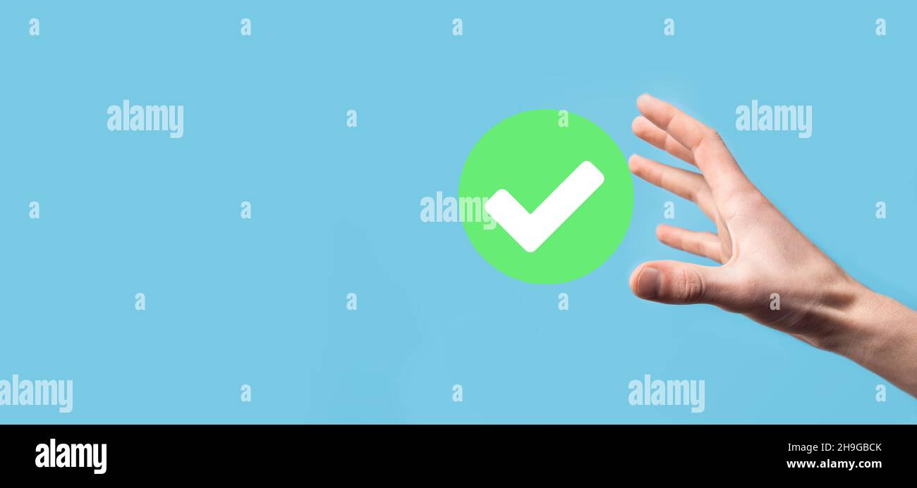 Hand holds green icon Check mark,Check Mark Sign, Tick Icon,right sign ...
