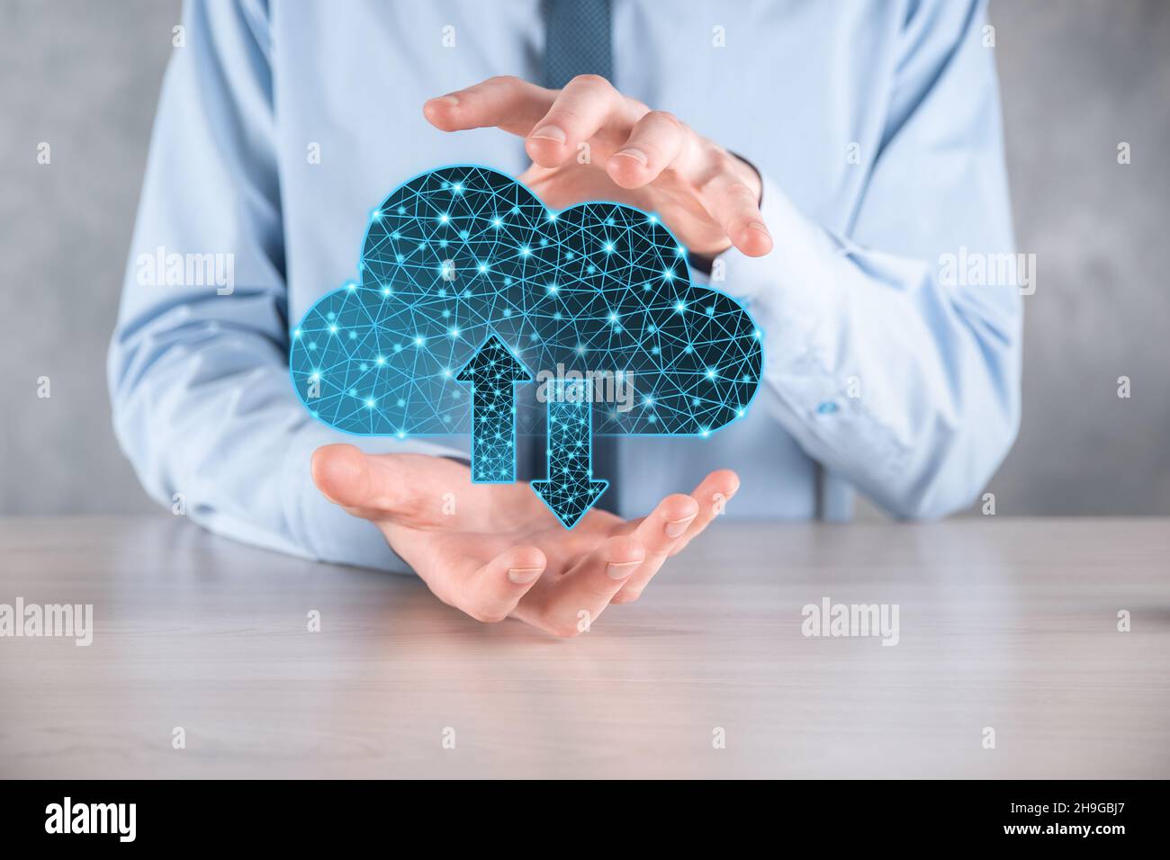 Cloud technology. Polygonal wireframe cloud storage sign with two ...