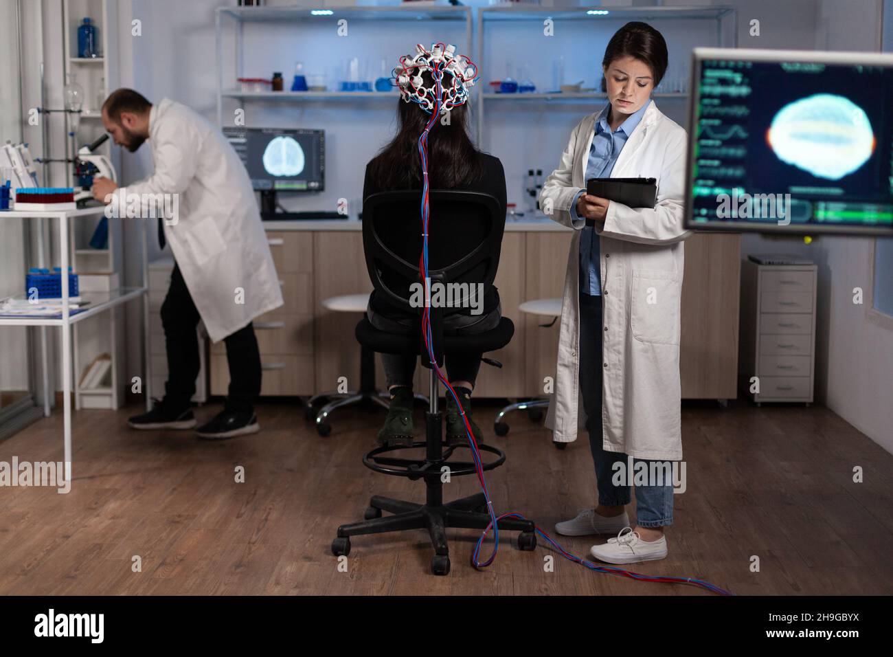 Neurologist engineer doctor monitoring brain activity evolution during ...