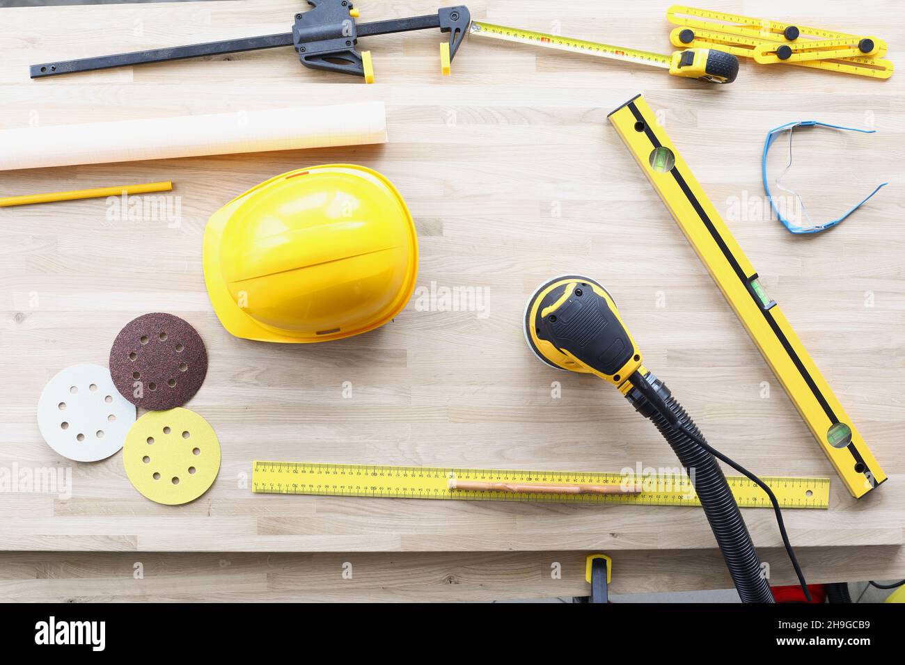 Professional worker working place with equipment for work Stock Photo ...