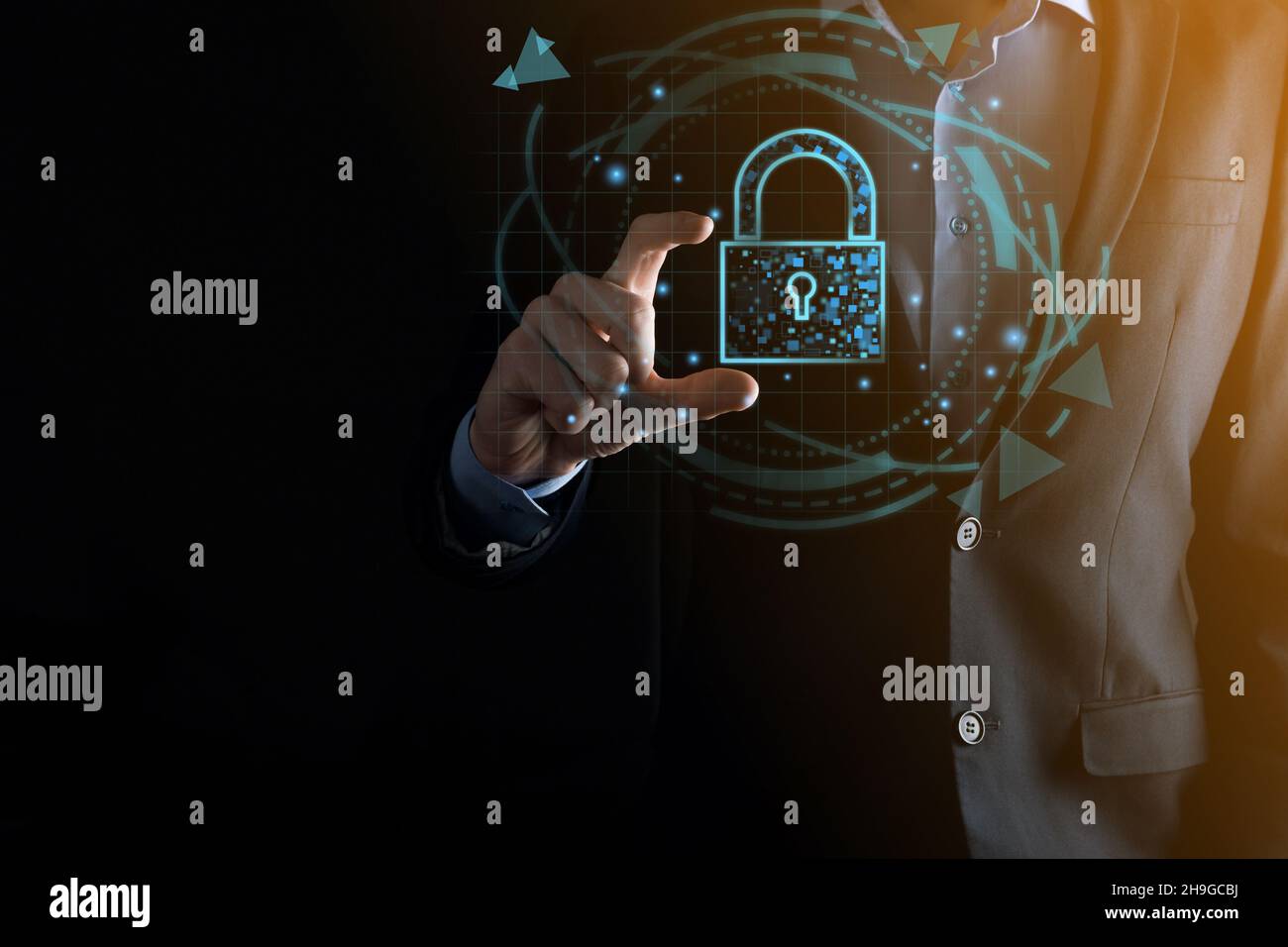 Cyber security network. Padlock icon and internet technology networking ...