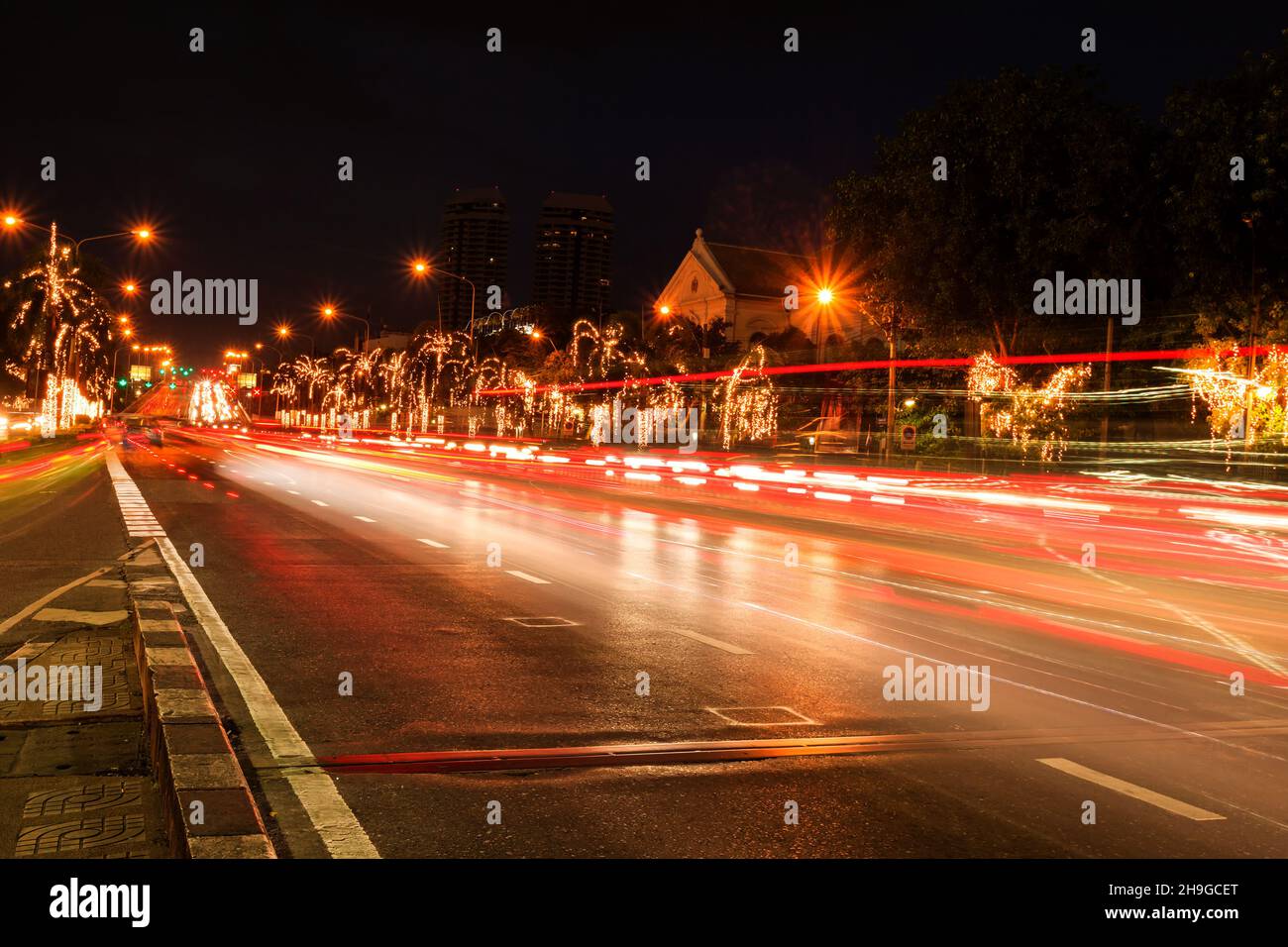 Night view of the city with decoration light on the road Stock Photo ...