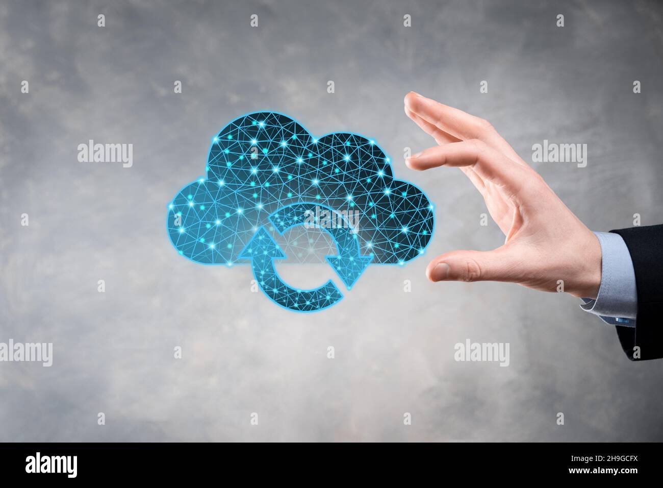 Cloud technology. Polygonal wireframe cloud storage sign with two ...