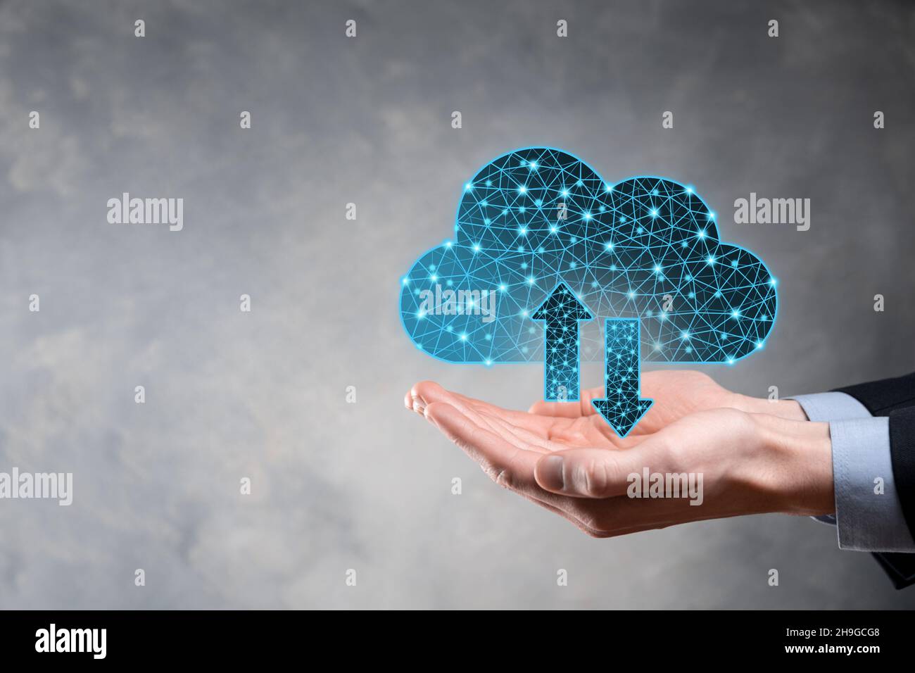 Cloud technology. Polygonal wireframe cloud storage sign with two ...