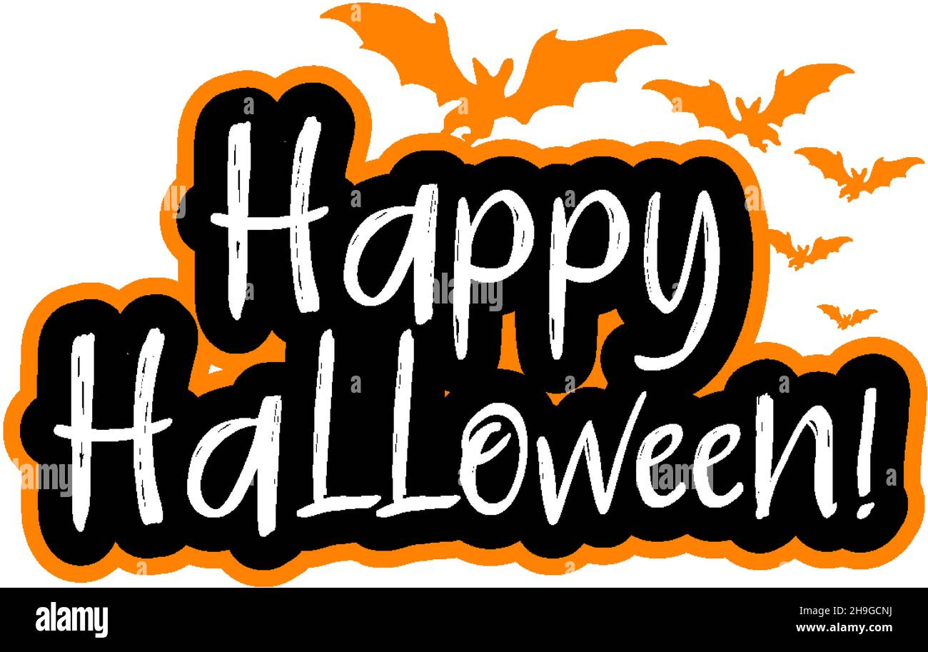 Happy Halloween word logo with bats illustration Stock Vector Image ...