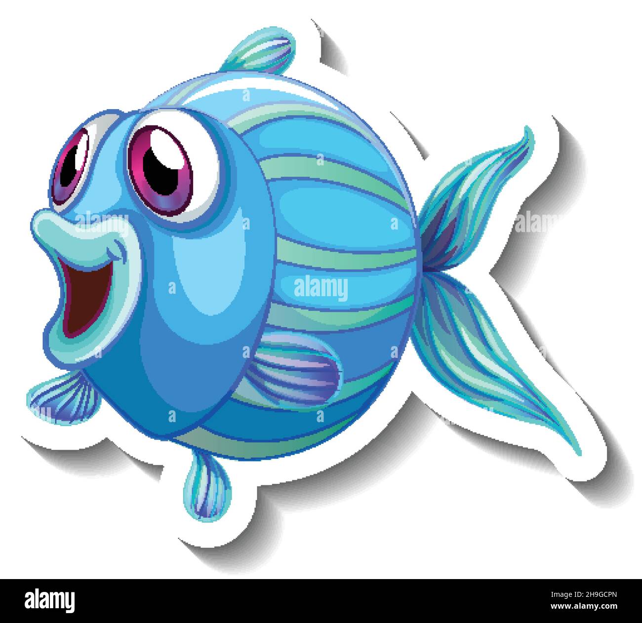 Sea Animal Cartoon Sticker with Cute Fish illustration Stock Vector ...