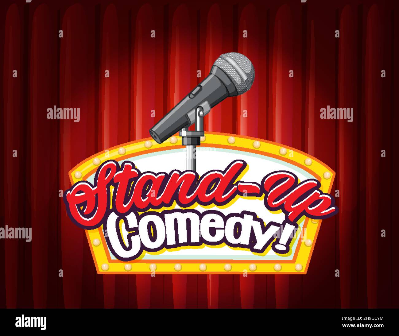 Stand up comedy banner with red curtain background illustration Stock ...