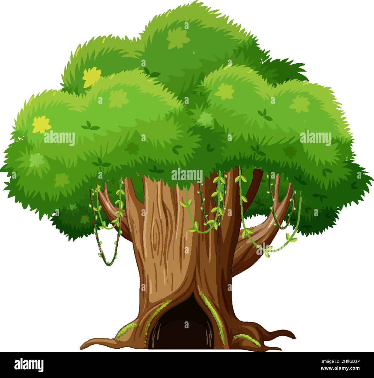 Fantasy tree house inside tree trunk on white background illustration ...