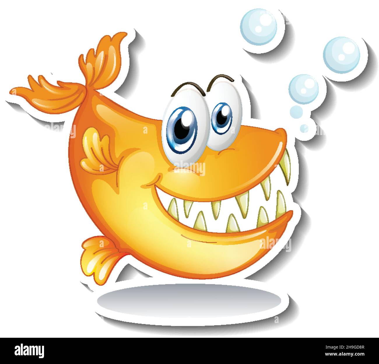 Cartoon fish with big fangs cartoon sticker illustration Stock Vector ...