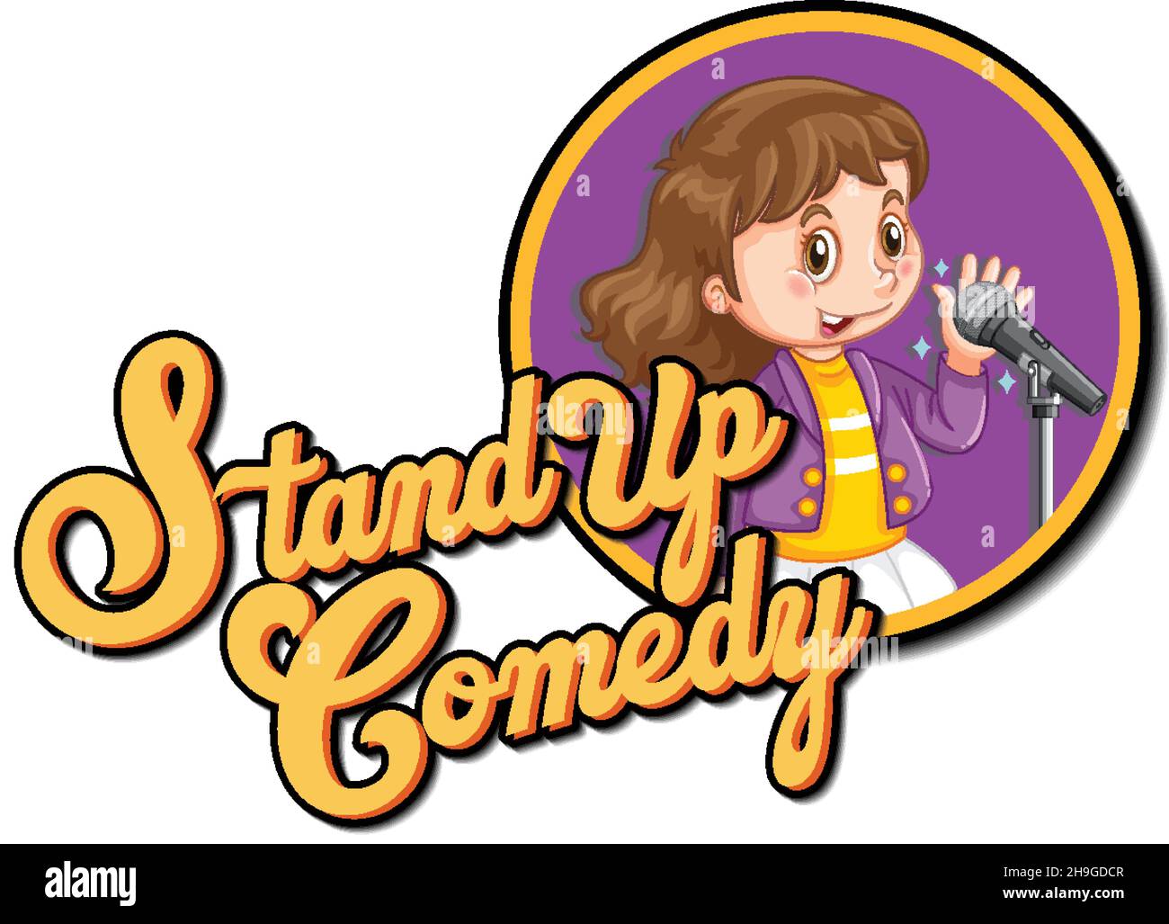 Stand up comedy logo design with girl cartoon character illustration ...
