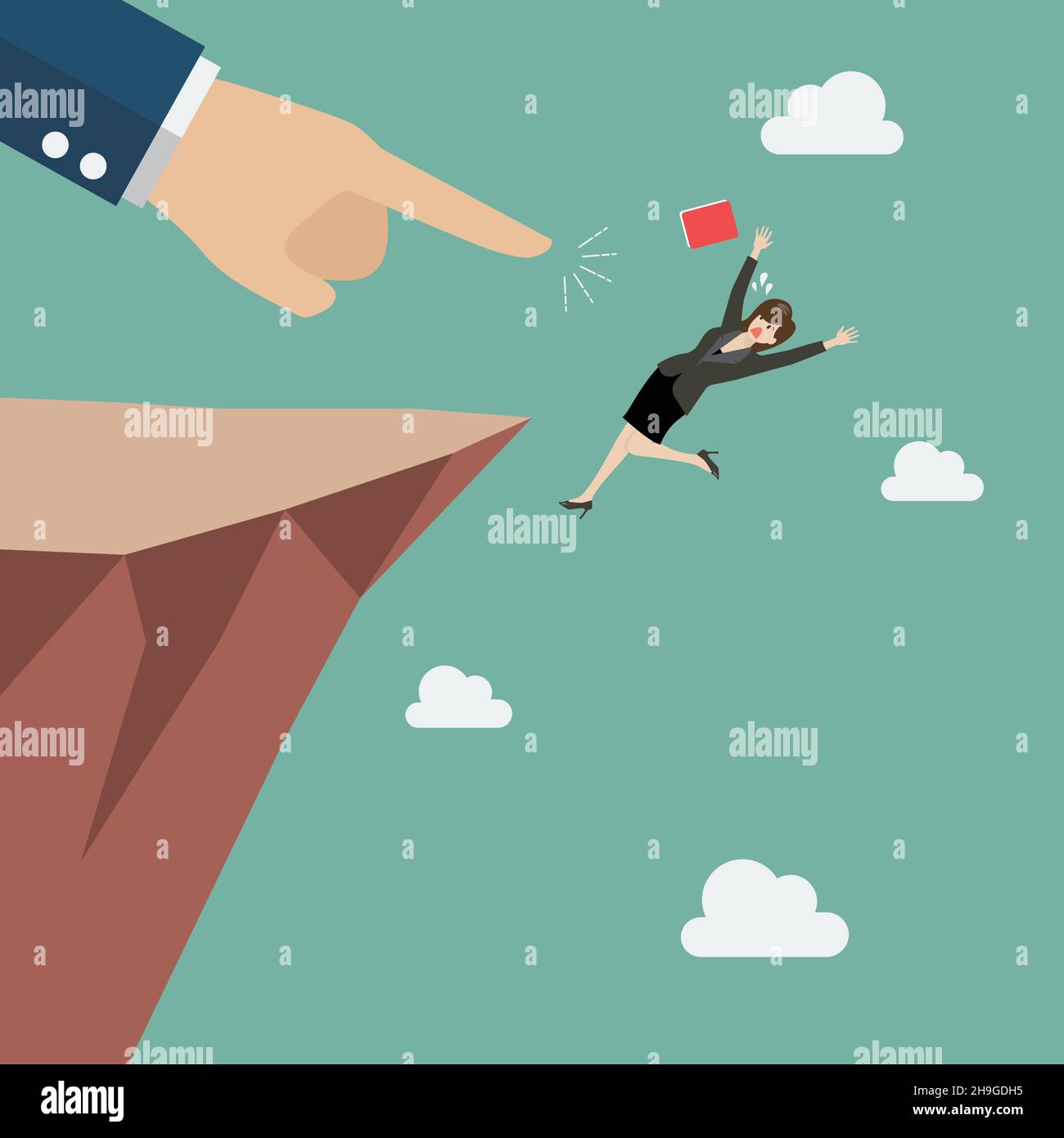 Big hand pushing business woman fall into the abyss. Business concept ...