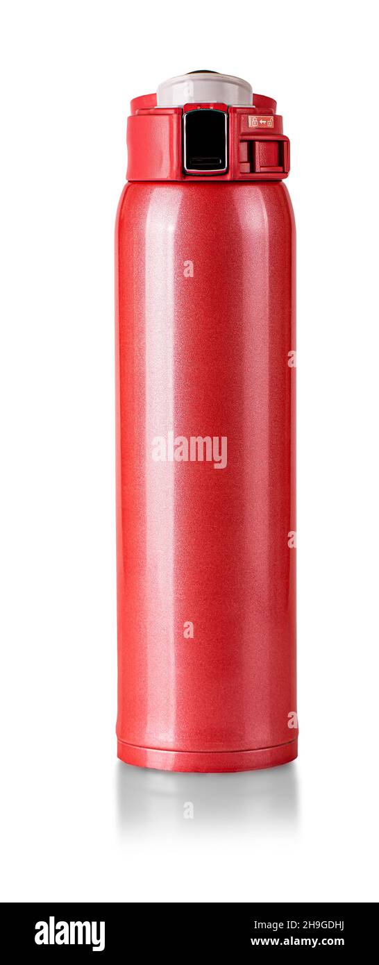 Red Thermo bottle isolated on white background with clipping path Stock ...