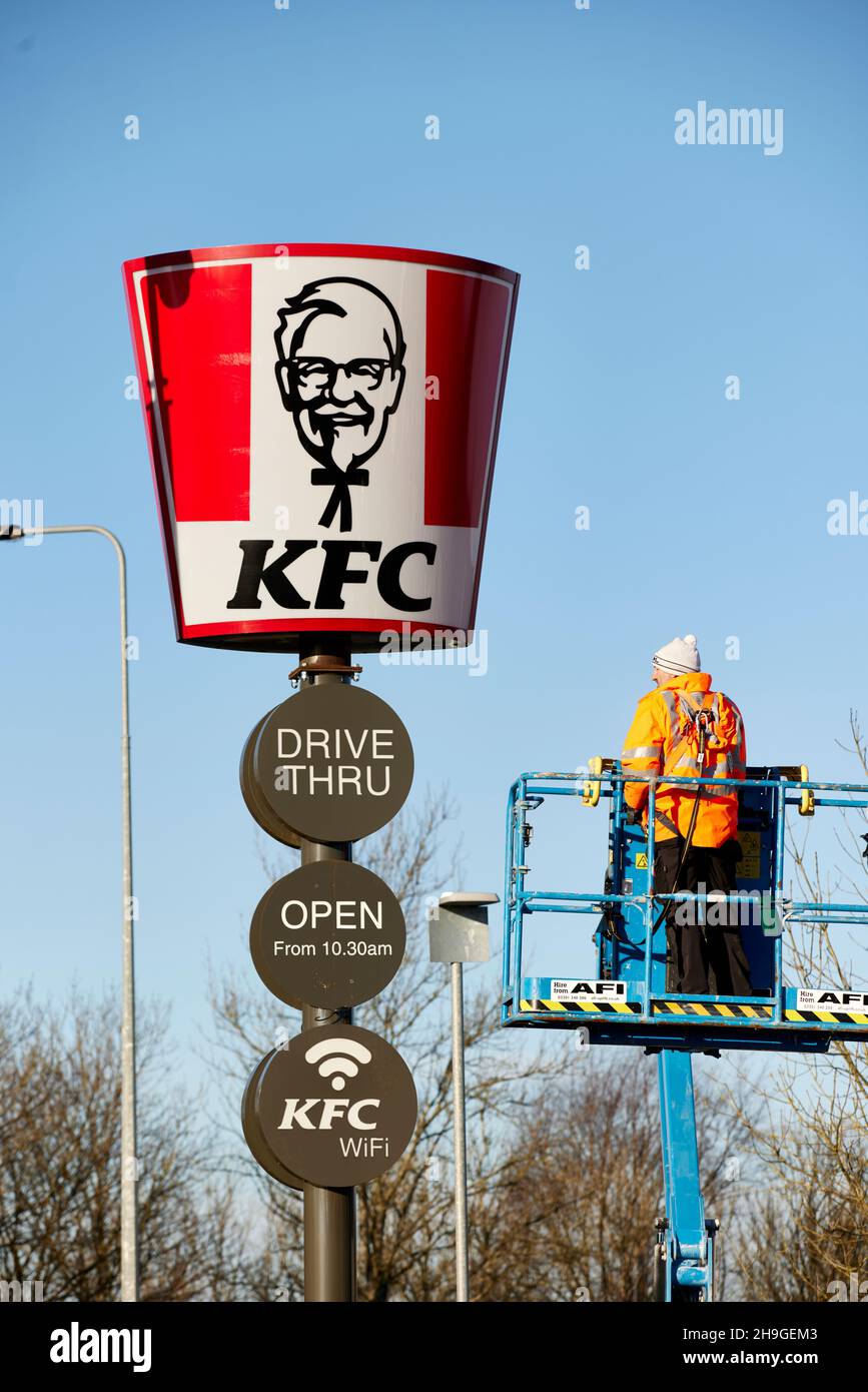 drive through KFC sign being erected at Elk Retail Park in Oldham ...