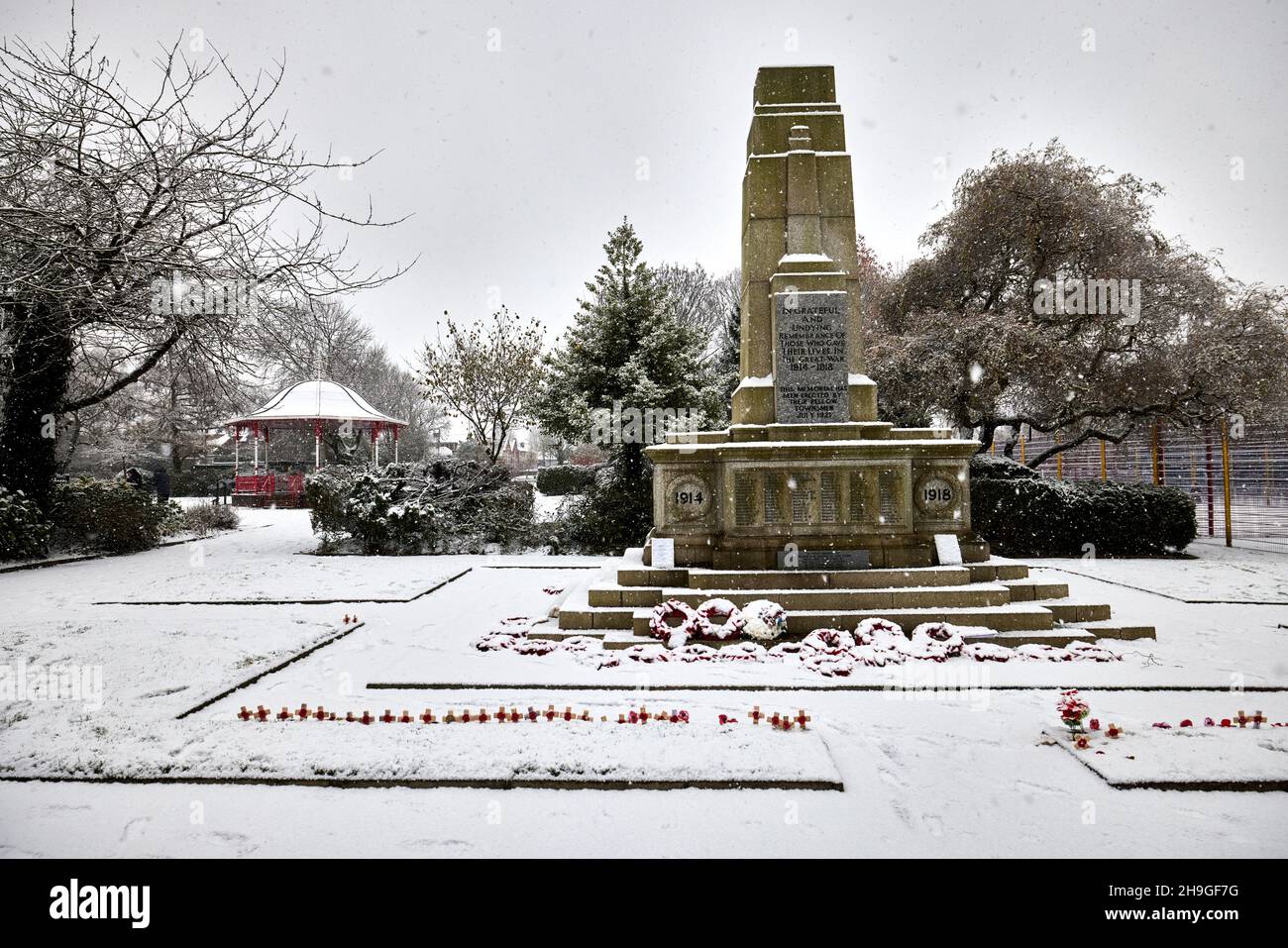 Winter Snow at Denton Victoria Park in Tameside with its Grade II ...