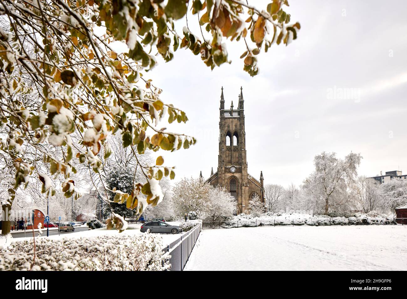 Tameside Winter Snow St Peter's Church, Ashton-under-Lyne, Greater ...