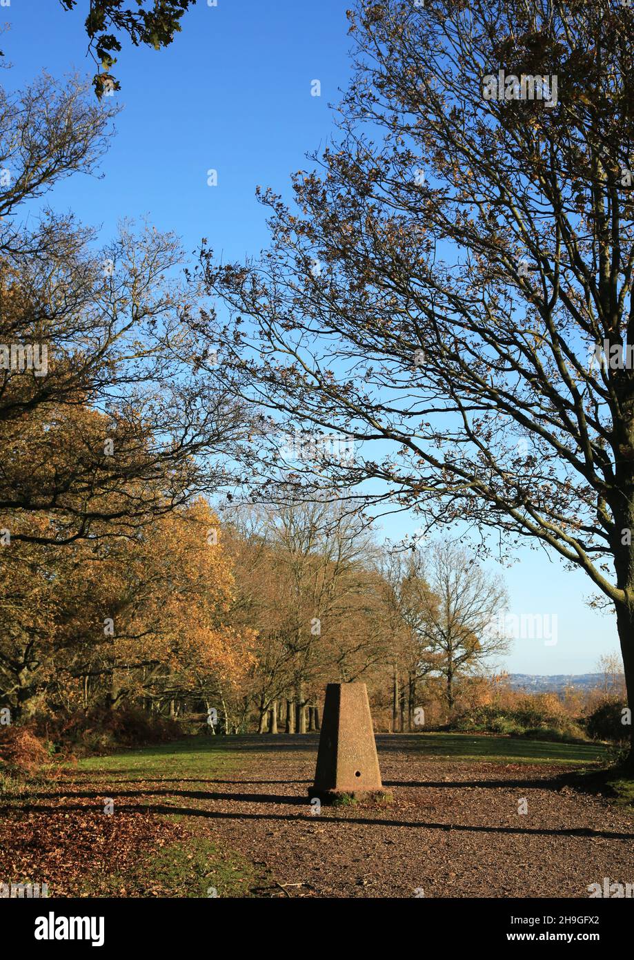 Trig point situated on Kinver edge, Staffordshire, England, UK Stock ...