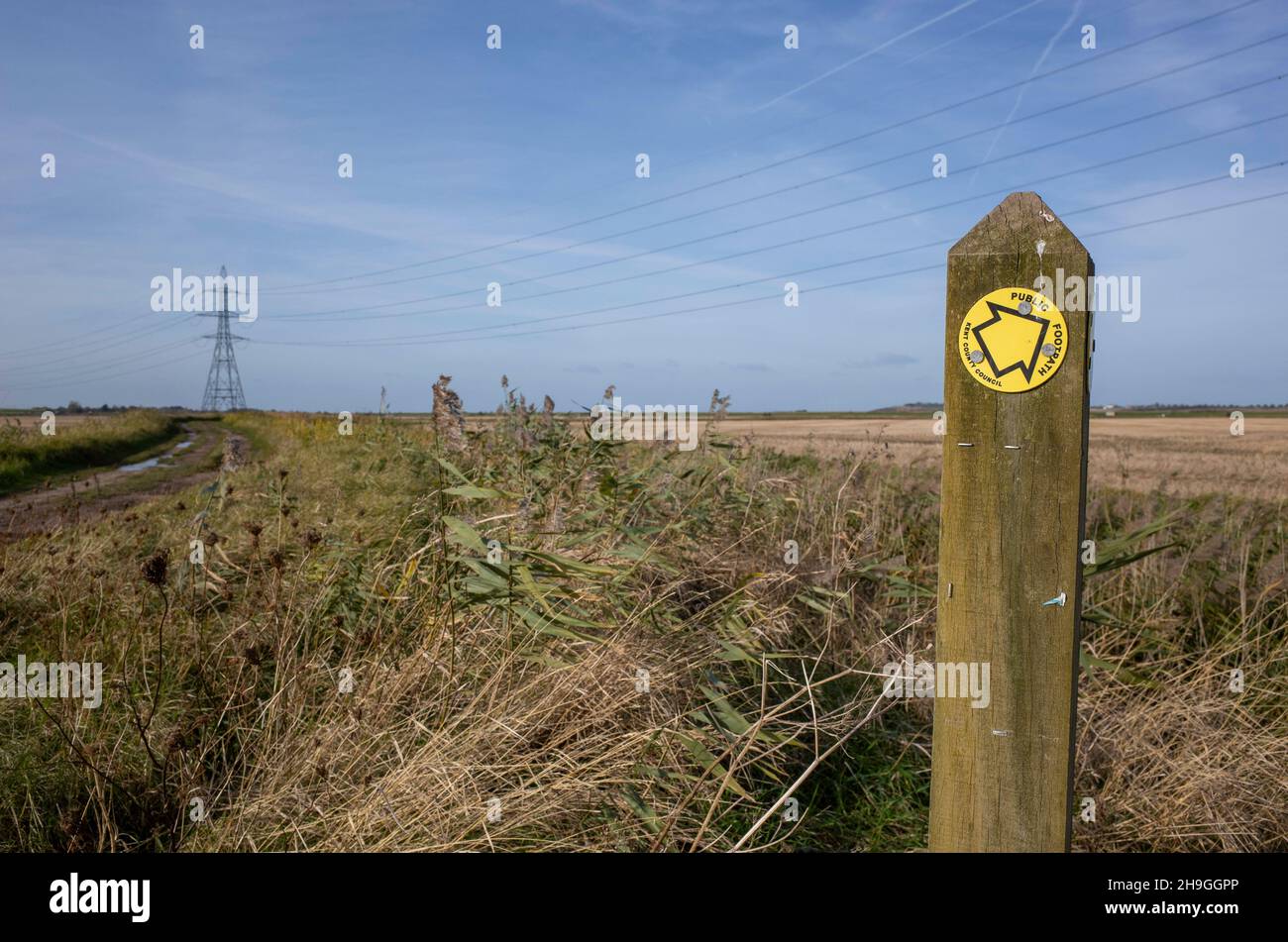Right of way footpath sign in the Kent countryside at Graveney near ...