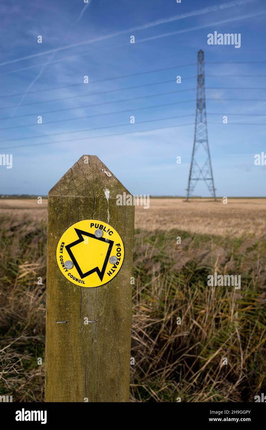 Right of way footpath sign in the Kent countryside at Graveney near ...