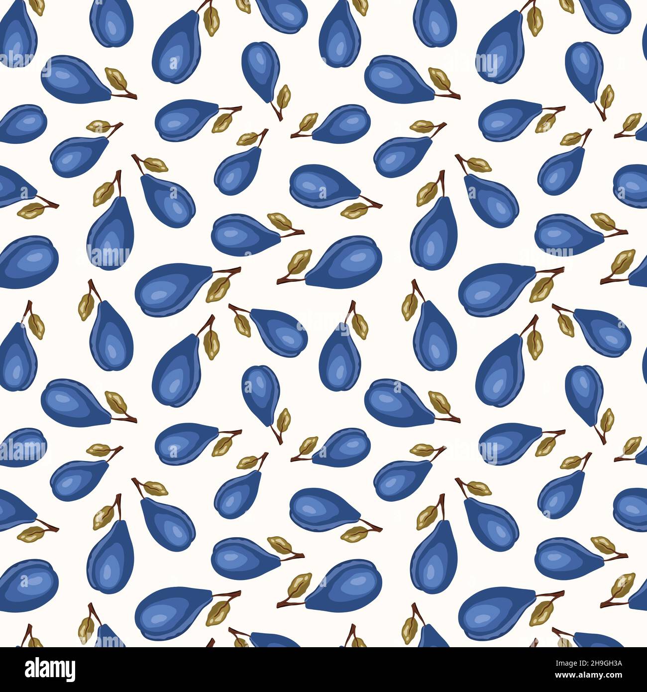 Seamless pattern with plum on white background. Natural delicious fresh ...