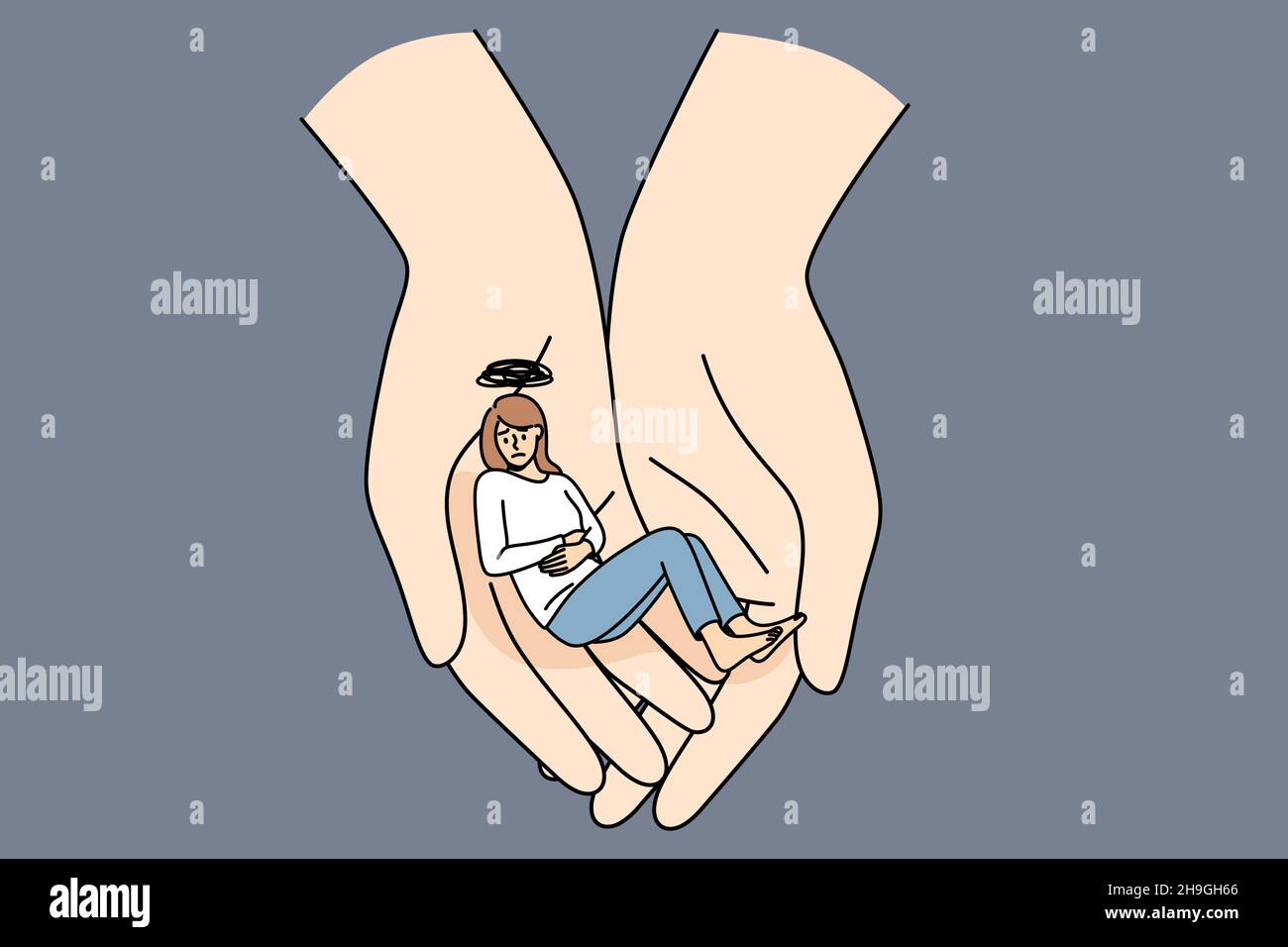 Helping hand and depression concept. Human hands holding sad depressed ...