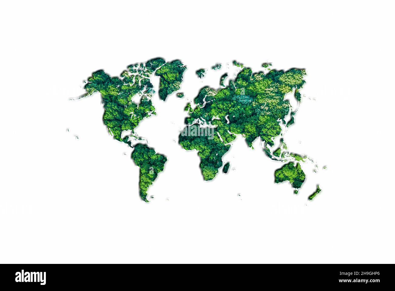 Green Forest Map of World, on white background Stock Photo - Alamy