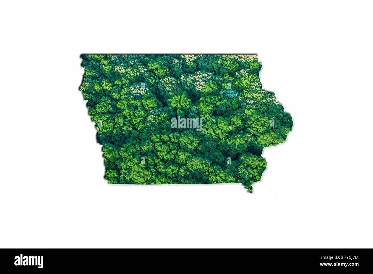 Green Forest Map of Iowa, on white background Stock Photo - Alamy